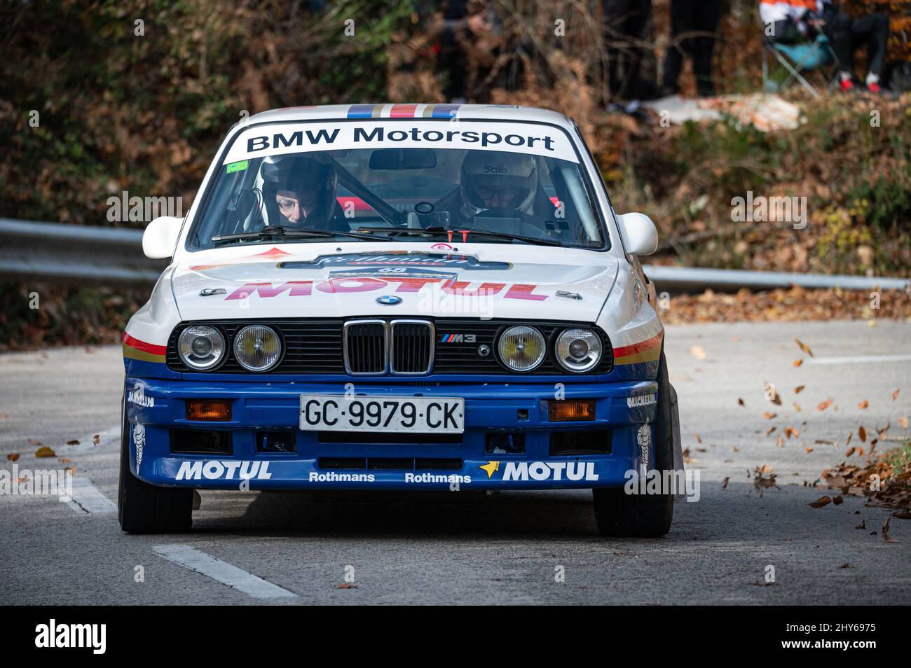 Vintage 69th edition of the Costa Brava rally BMW E30 M3 on a race road ...