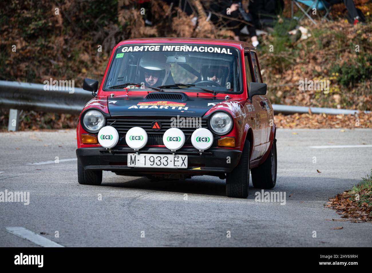 Vintage 69th edition of the Costa Brava rally Autobianchi A112 Abarth on a racing road Stock ...