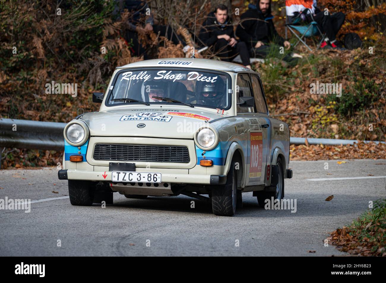 Vintage 69th edition of the Costa Brava rally Trabant RS800 on a racing ...
