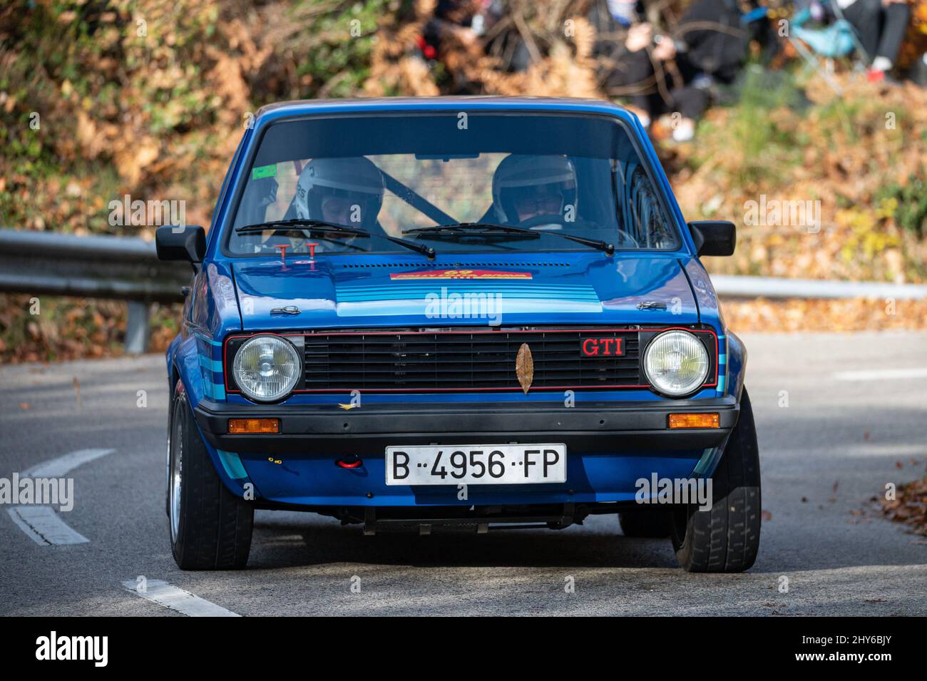 Vintage 69th edition of the Costa Brava rally Volkswagen Golf GTI MKI on a racing road Stock ...
