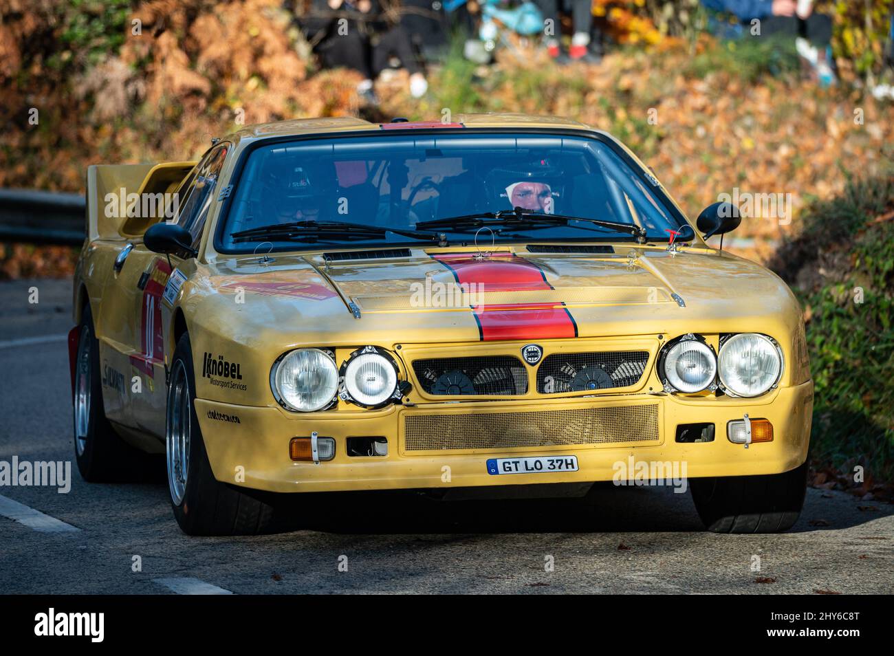 Vintage 69th edition of the Costa Brava rally Lancia 037 car on a race ...
