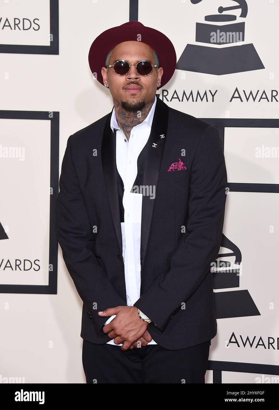 Chris Brown attending the 57th Annual Grammy Awards in Los Angeles ...