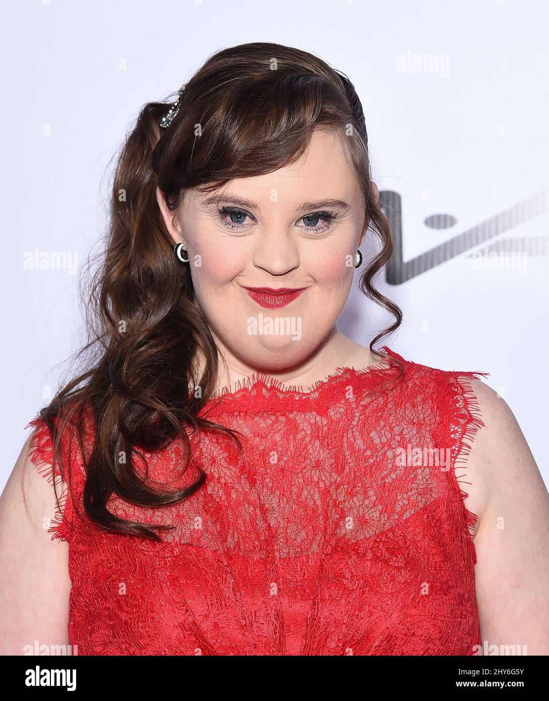 Jamie Brewer attending the Make-Up Artists & Hair Stylists Guild Awards ...