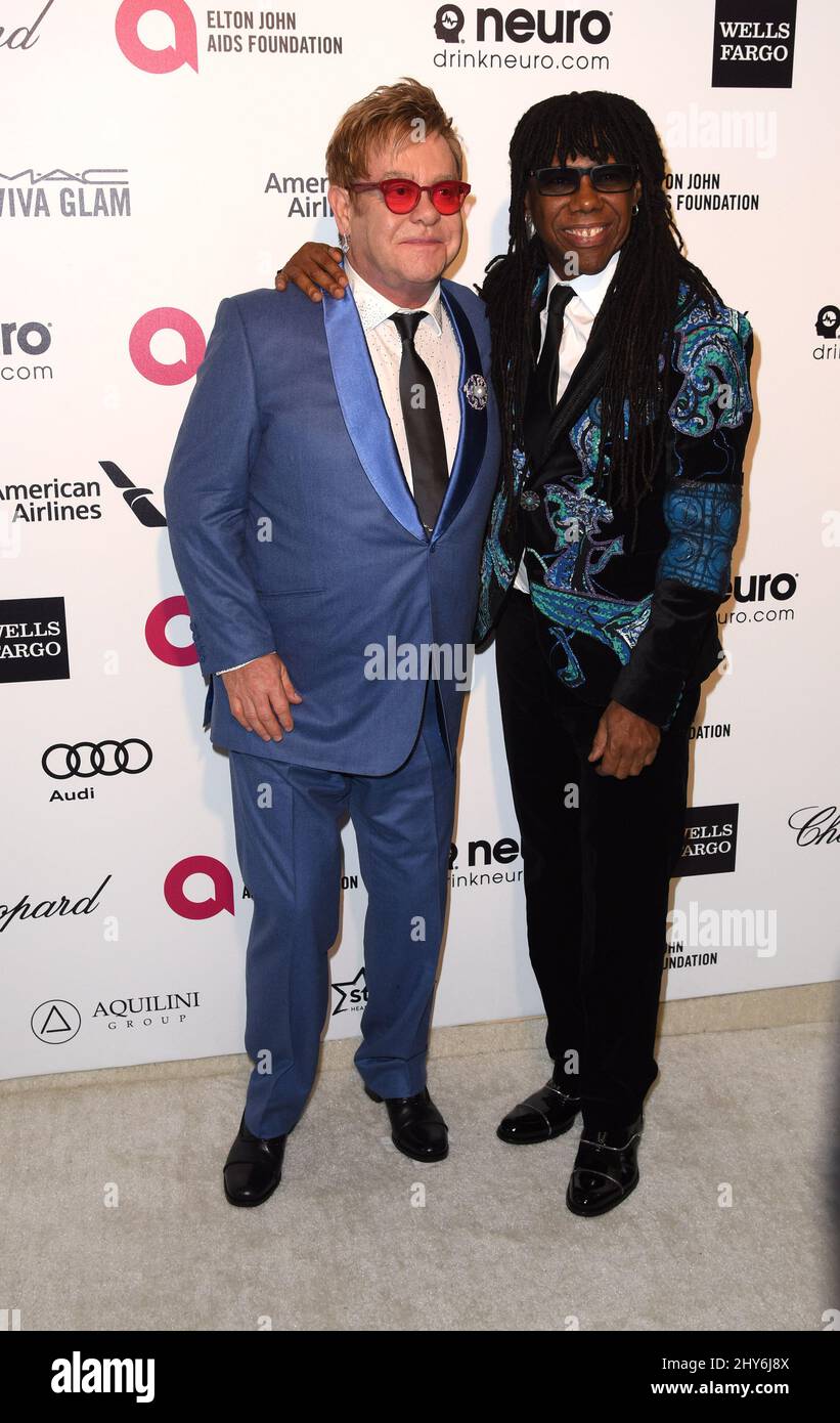 Elton John and Nile Rodgers attending the 2015 Elton John AIDS ...