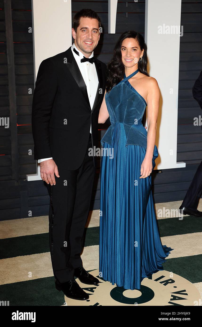 Aaron Rodgers and Olivia Munn attending the Vanity Fair Oscar Party ...