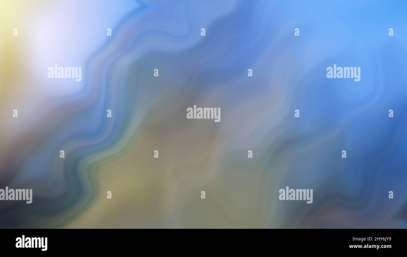 Abstract liquid paint, smooth blue and yellow color waves background ...