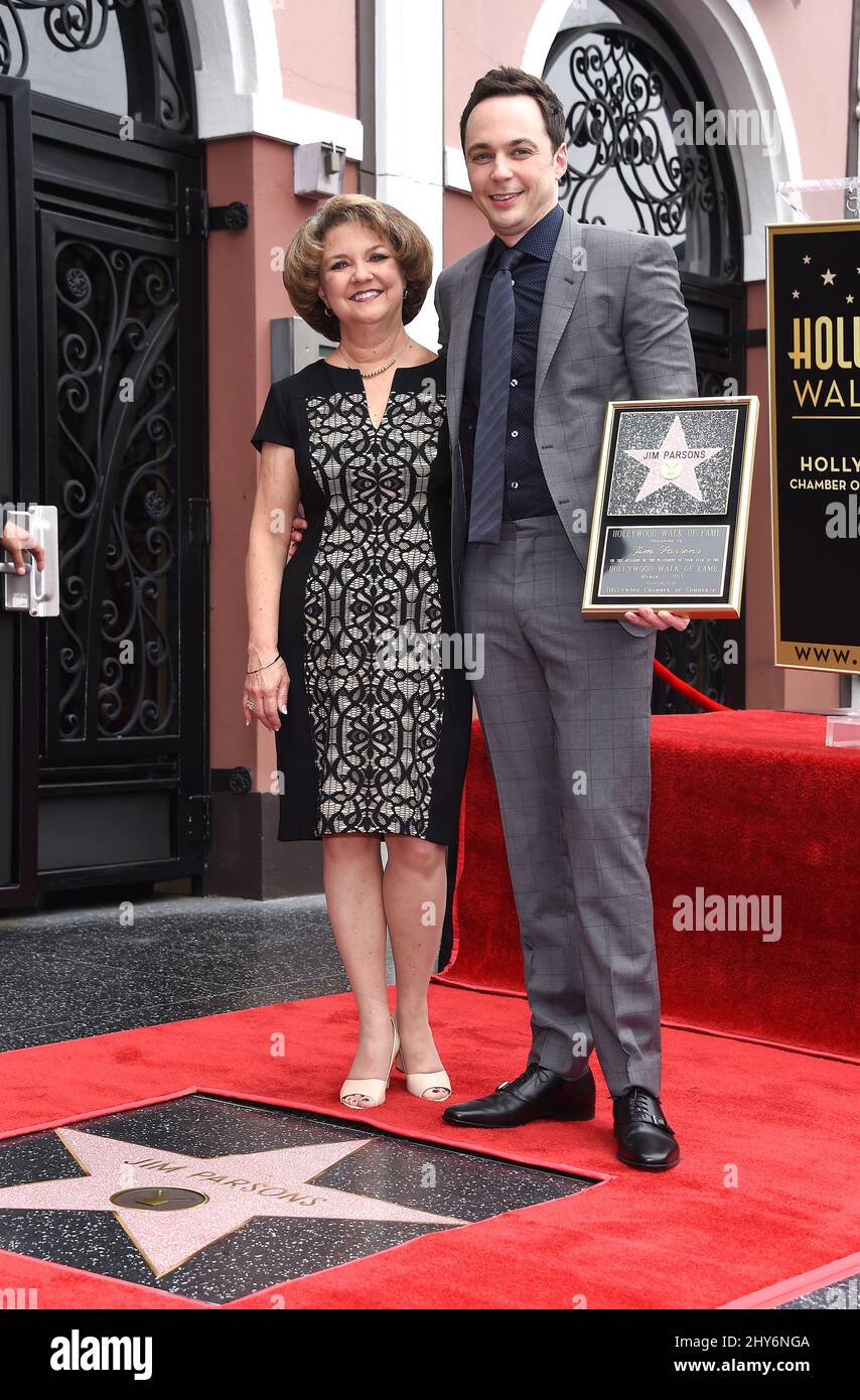 Jim Parsons and Judy Parsons attends the Jim Parson Hollywood Walk of ...