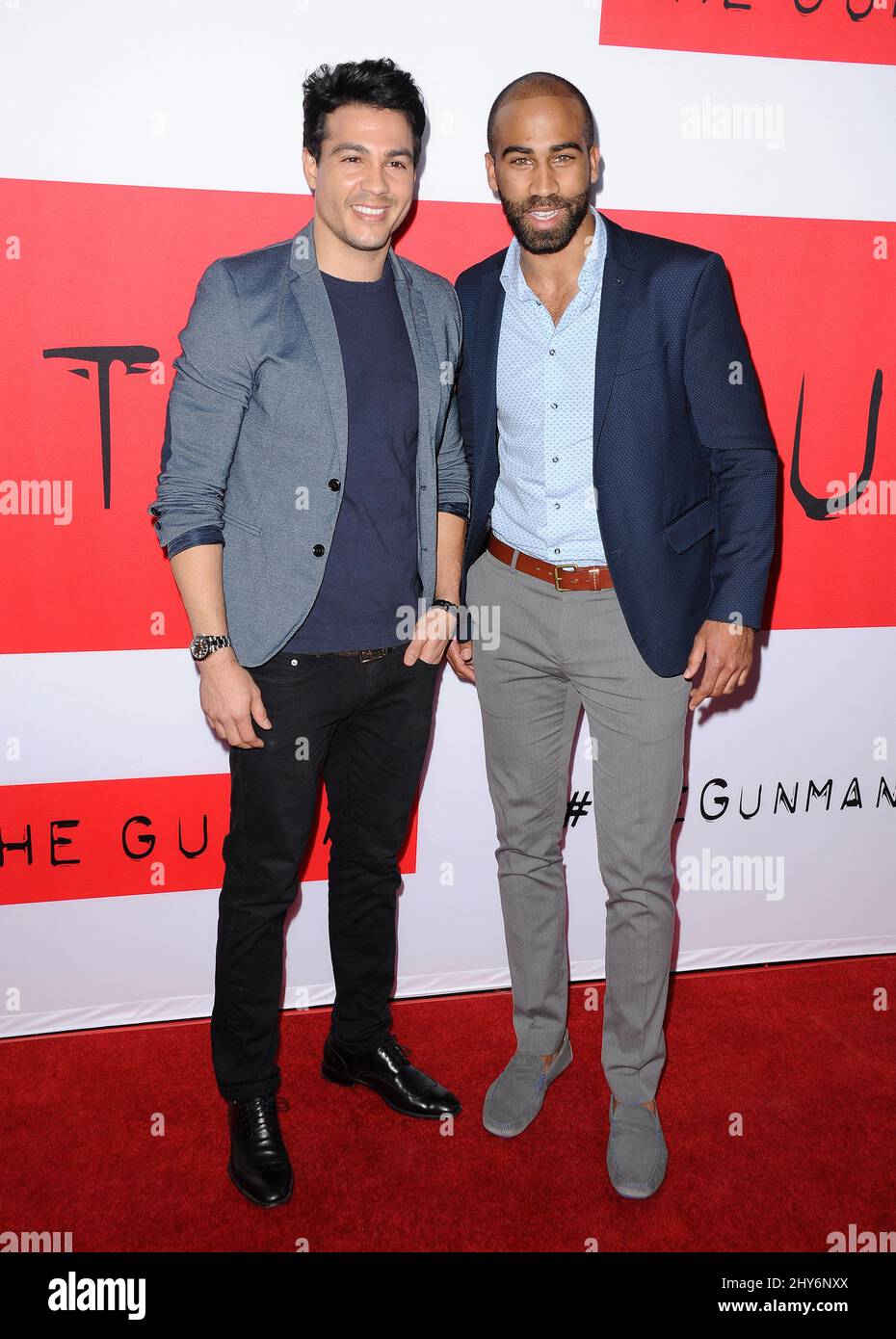 Ray Diaz Jr. (left) attending "The Gunman" Los Angeles Premiere held at Regal Cinemas L.A. Live ...