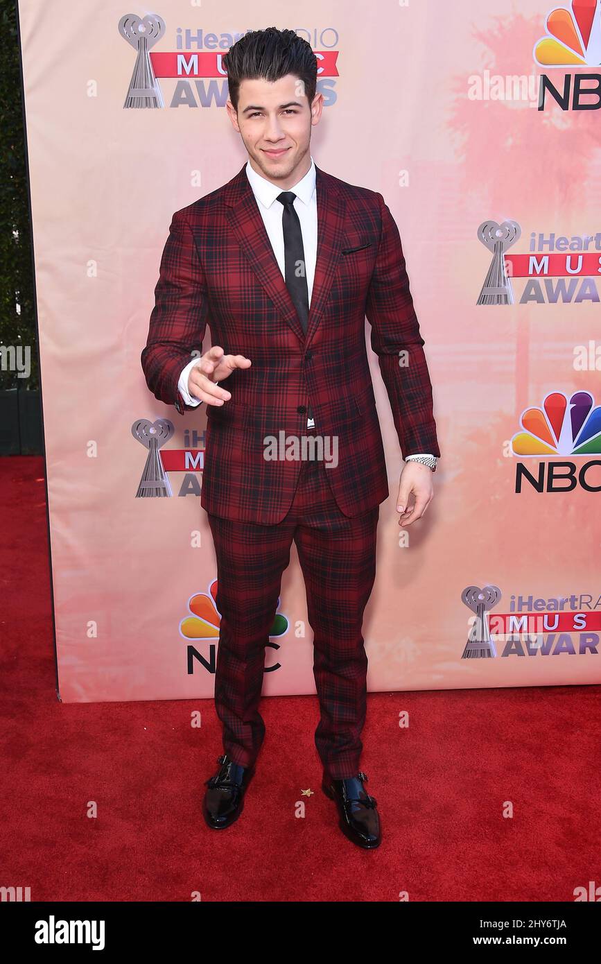 Nick Jonas arriving at the 2015 iHeartRadio Music Awards held at the Shrine Auditorium Stock ...