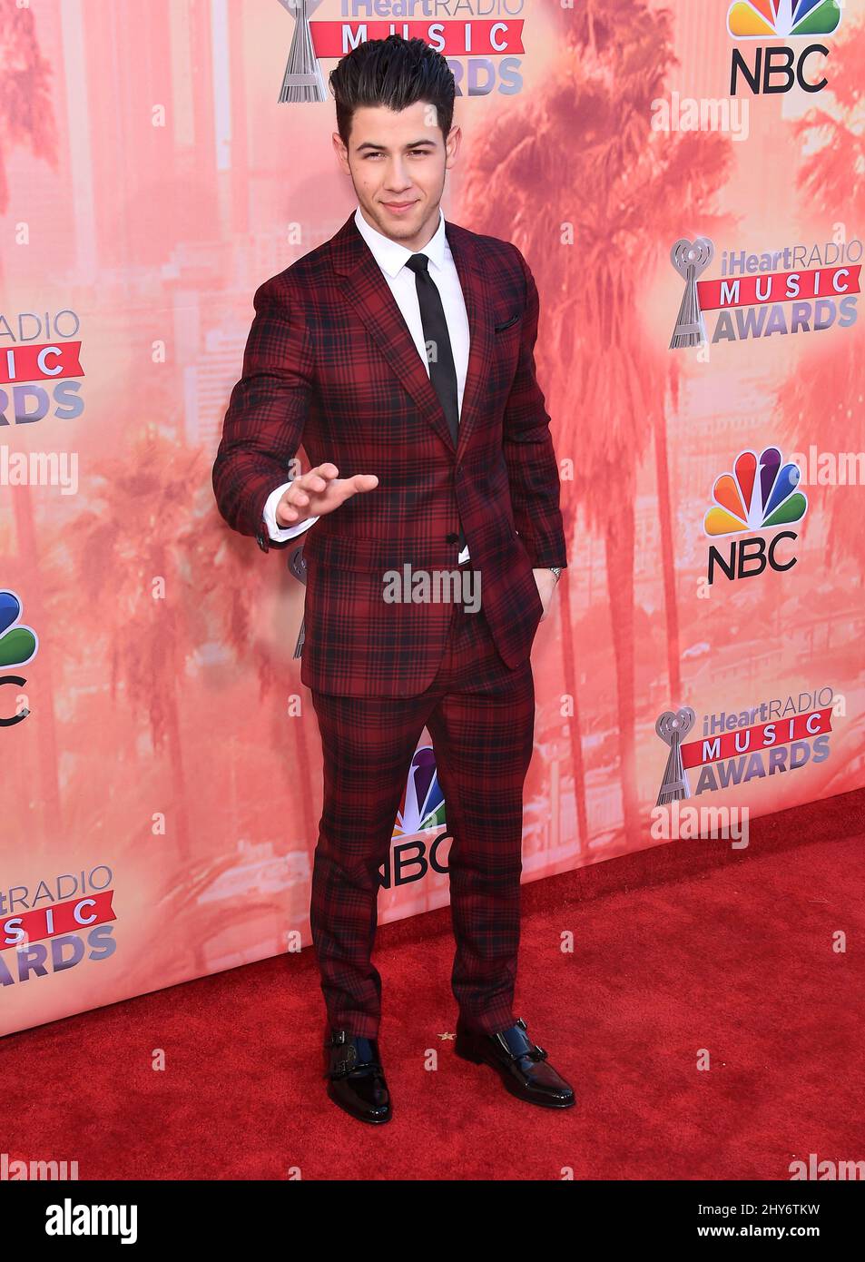 Nick Jonas arriving at the 2015 iHeartRadio Music Awards held at the Shrine Auditorium Stock ...