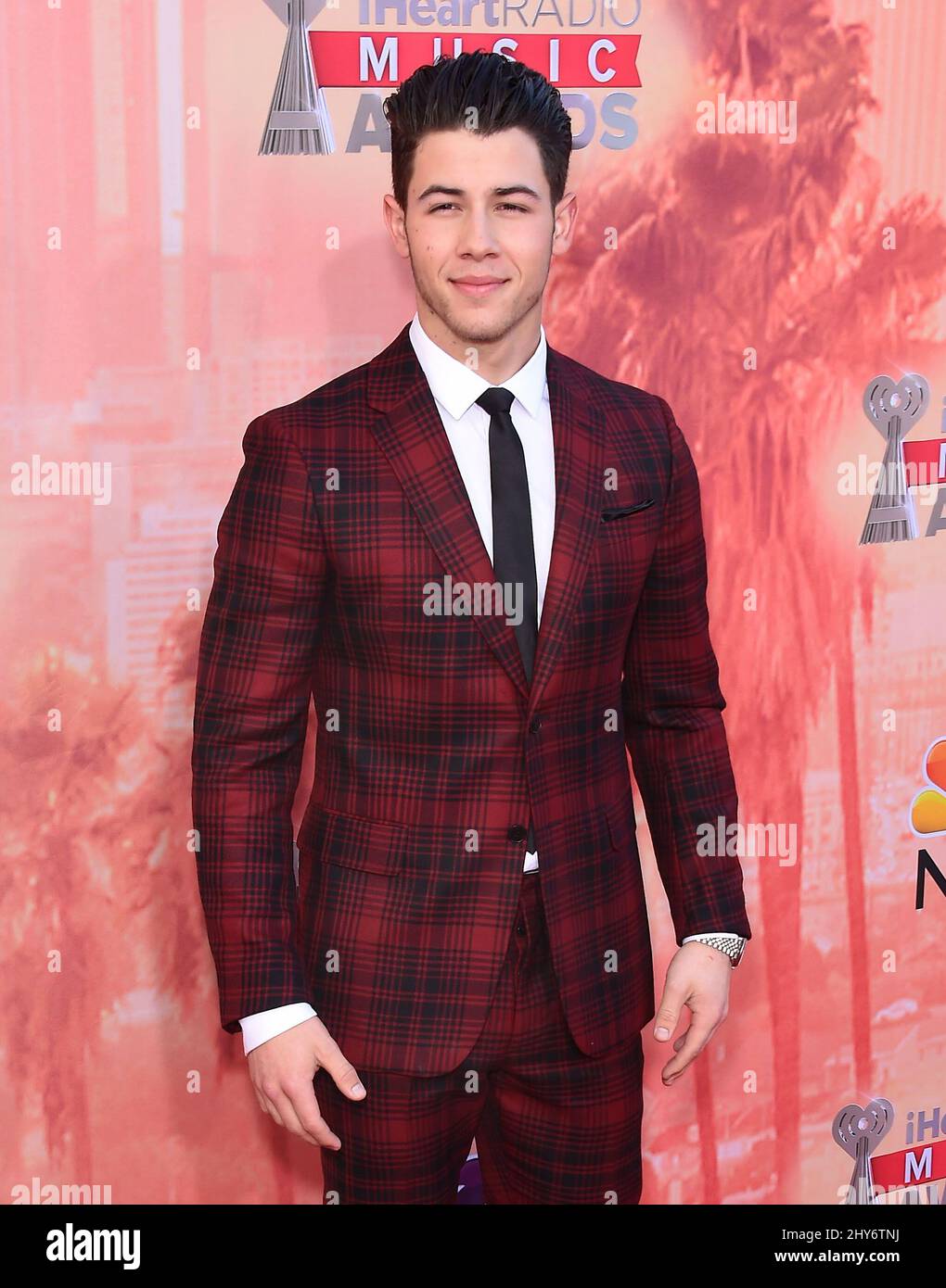 Nick Jonas arriving at the 2015 iHeartRadio Music Awards held at the Shrine Auditorium Stock ...