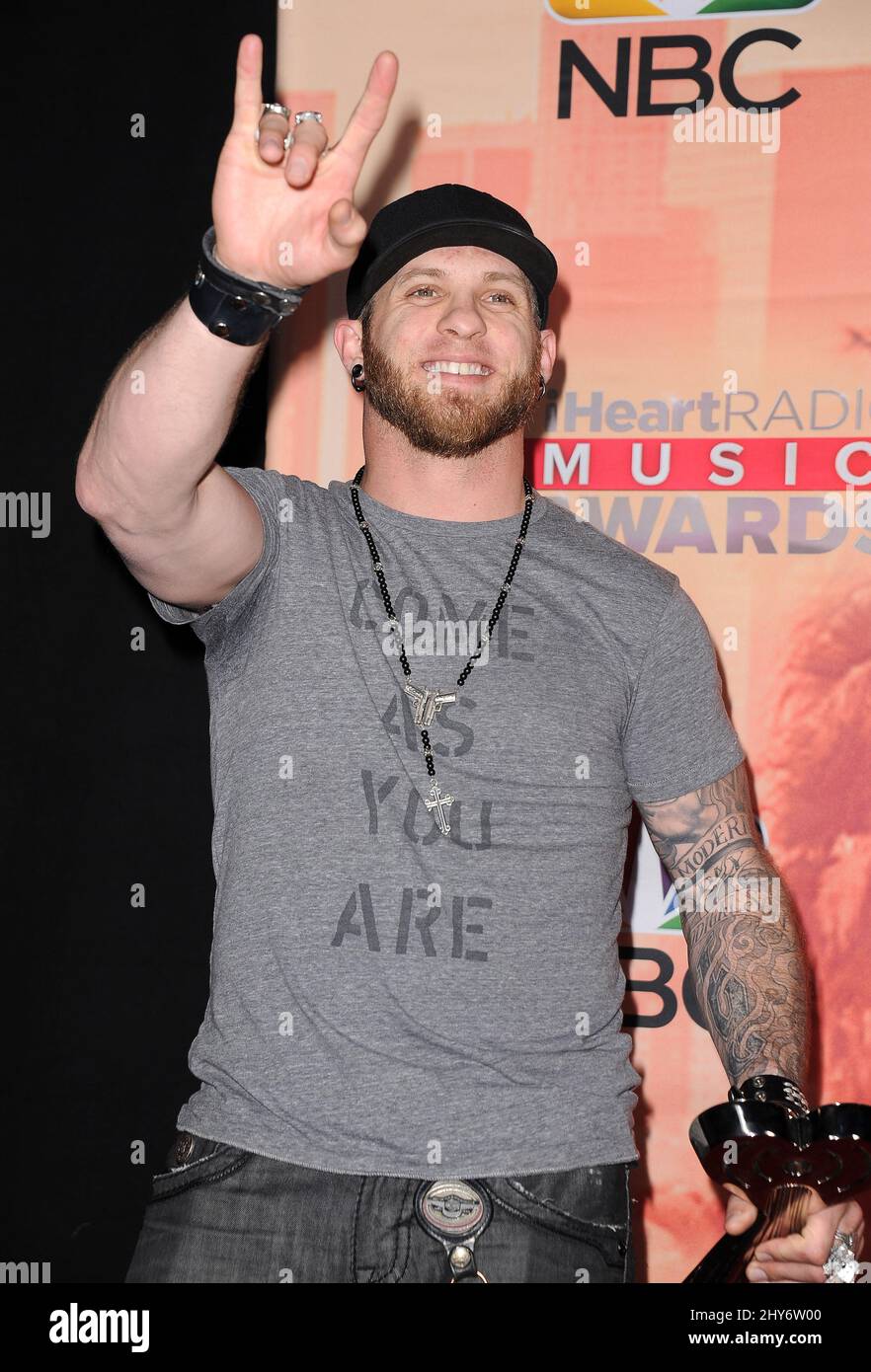 Brantley Gilbert in the press room at the 2015 iHeartRadio Music Awards ...