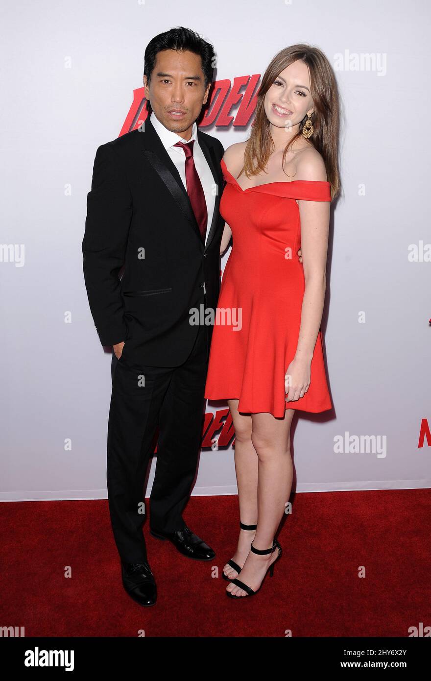 Peter Shinkoda, Veronica Jarvi attending the 'Daredevil' premiere in ...
