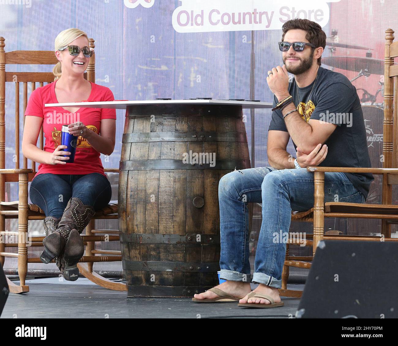 Kellie Pickler,Thomas Rhett attending the Cracker Barrel Old Country ...