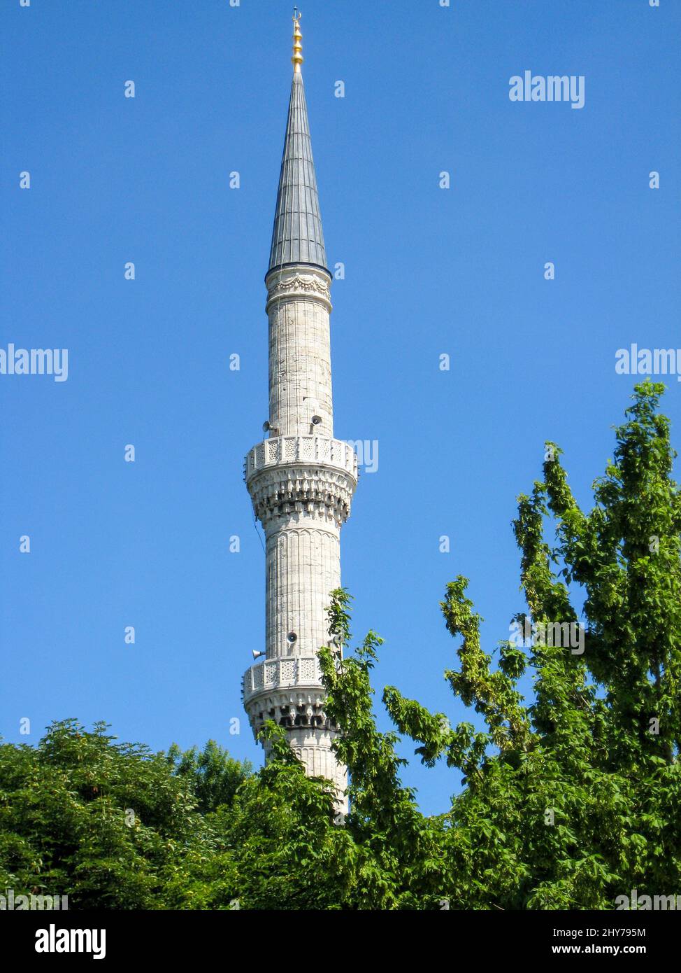 Vertical shot of the minaret at the Blue Mosque, Istanbul, Turkey Stock ...