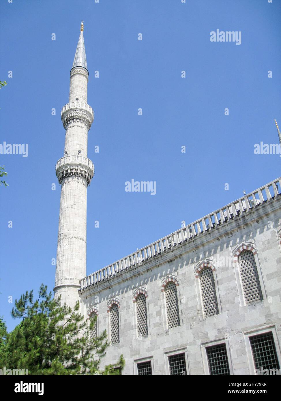 Vertical shot of the minaret at the Blue Mosque, Istanbul, Turkey Stock ...