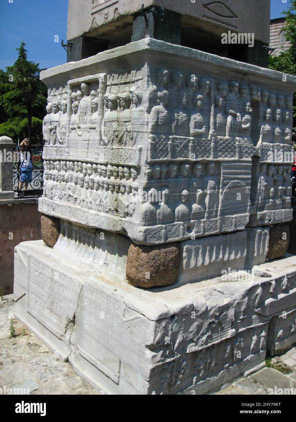 A vertical shot of the obelisk with Egyptian hieroglyphs, Istanbul ...