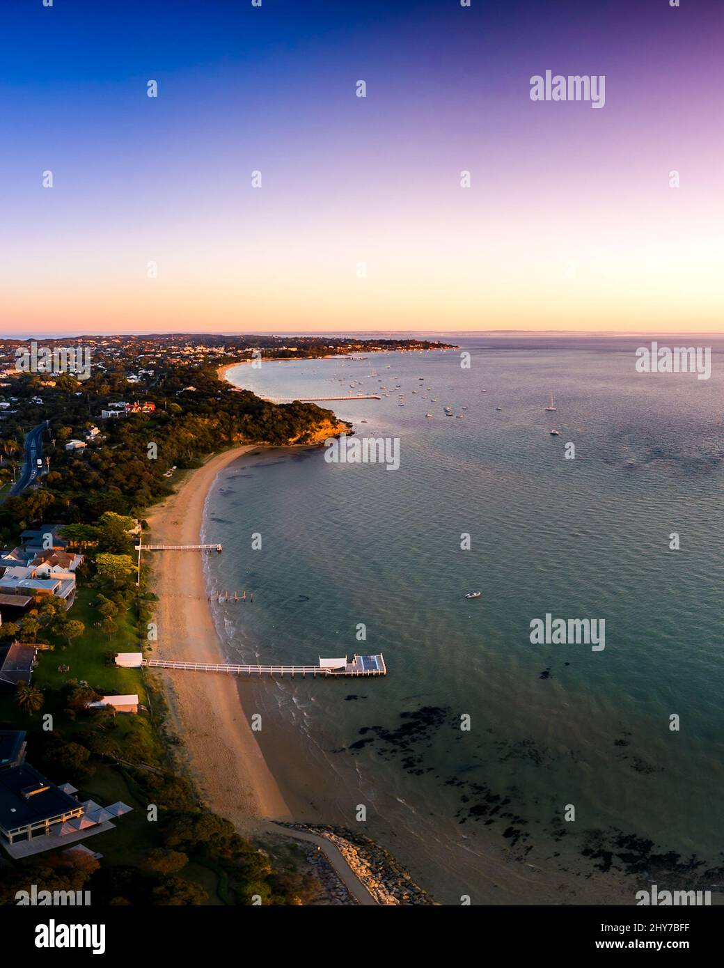 Aerial view of the Tideways Beach in Sorrento during the sunrise Stock ...