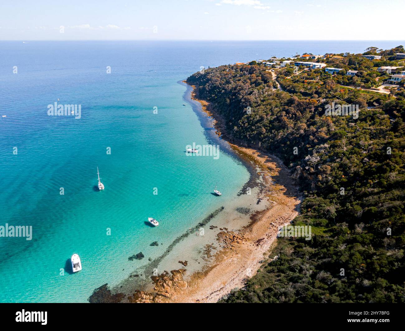 Aerial shot of the Pebble Beach in the Mornington peninsula Stock Photo ...