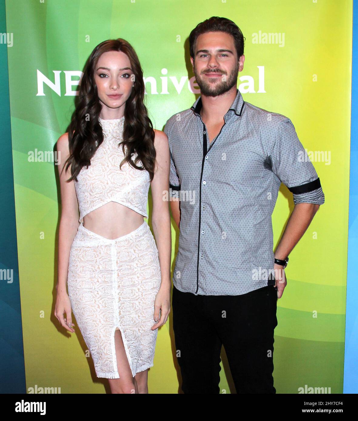 Emma Dumont and Grey Damon attending the 2015 NBC New York Summer Press ...