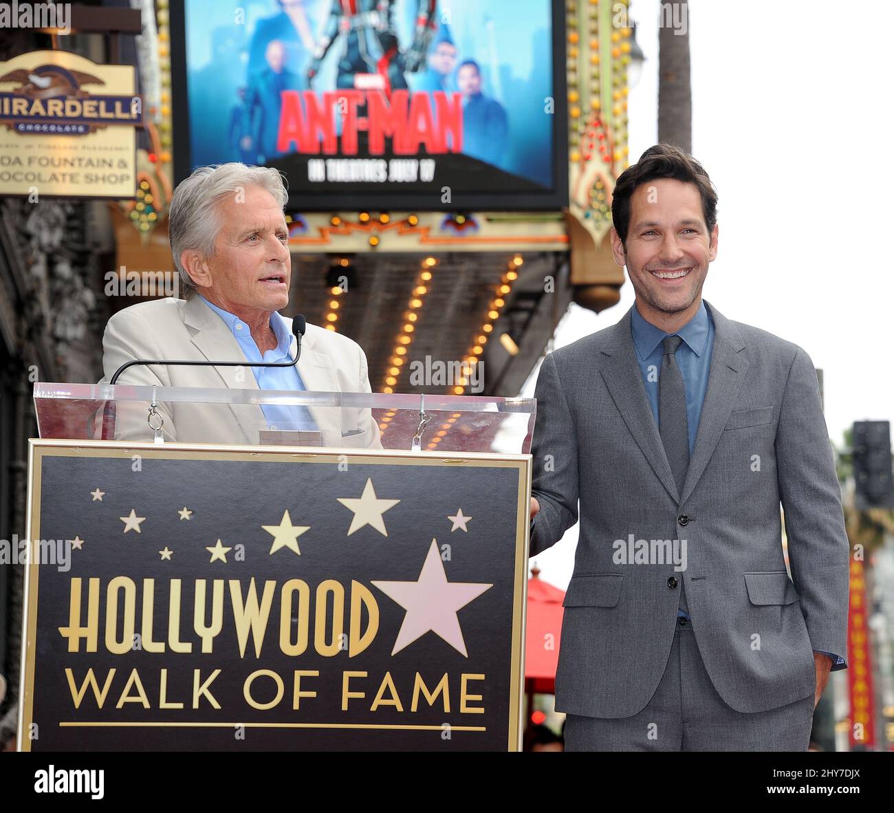 Michael Douglas and Paul Rudd during Paul Rudd's Hollywood Walk of Fame ...
