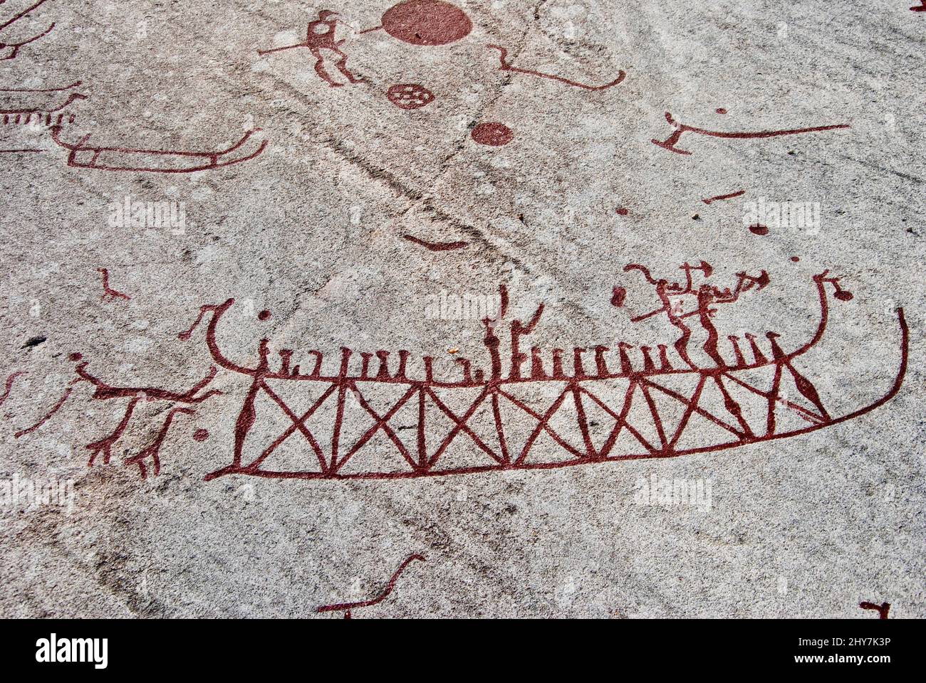 Viking era rock carvings in Tanum, Bohuslan, on the western coast of ...