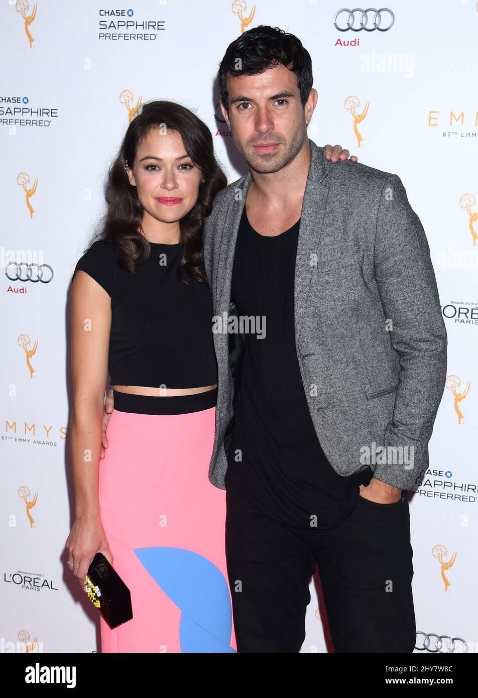 Tatiana Maslany and Tom Cullen arriving at the Television Academy's ...
