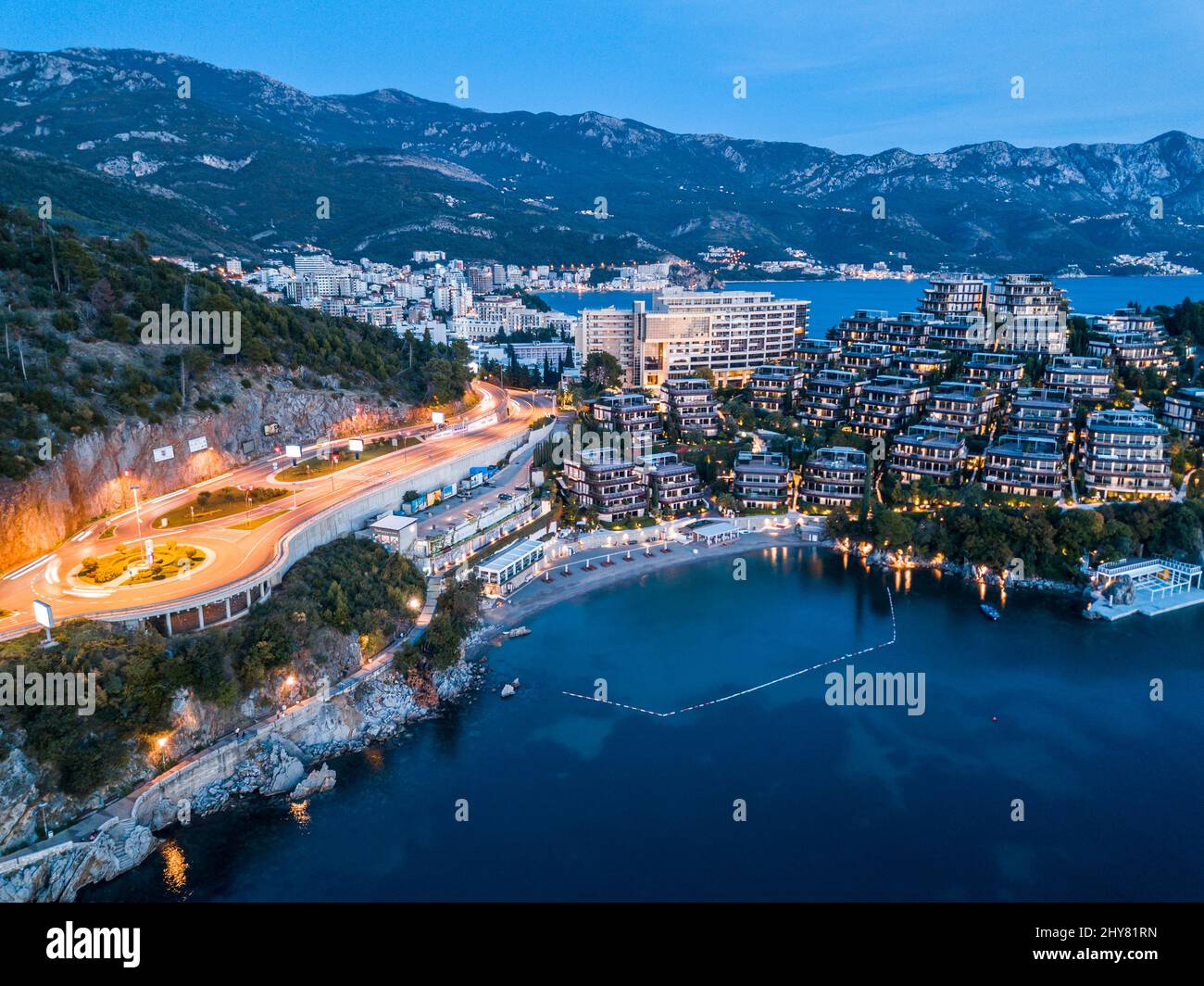 Aerial view of the Budva Old Town, Historical landmarks in Montenegro ...