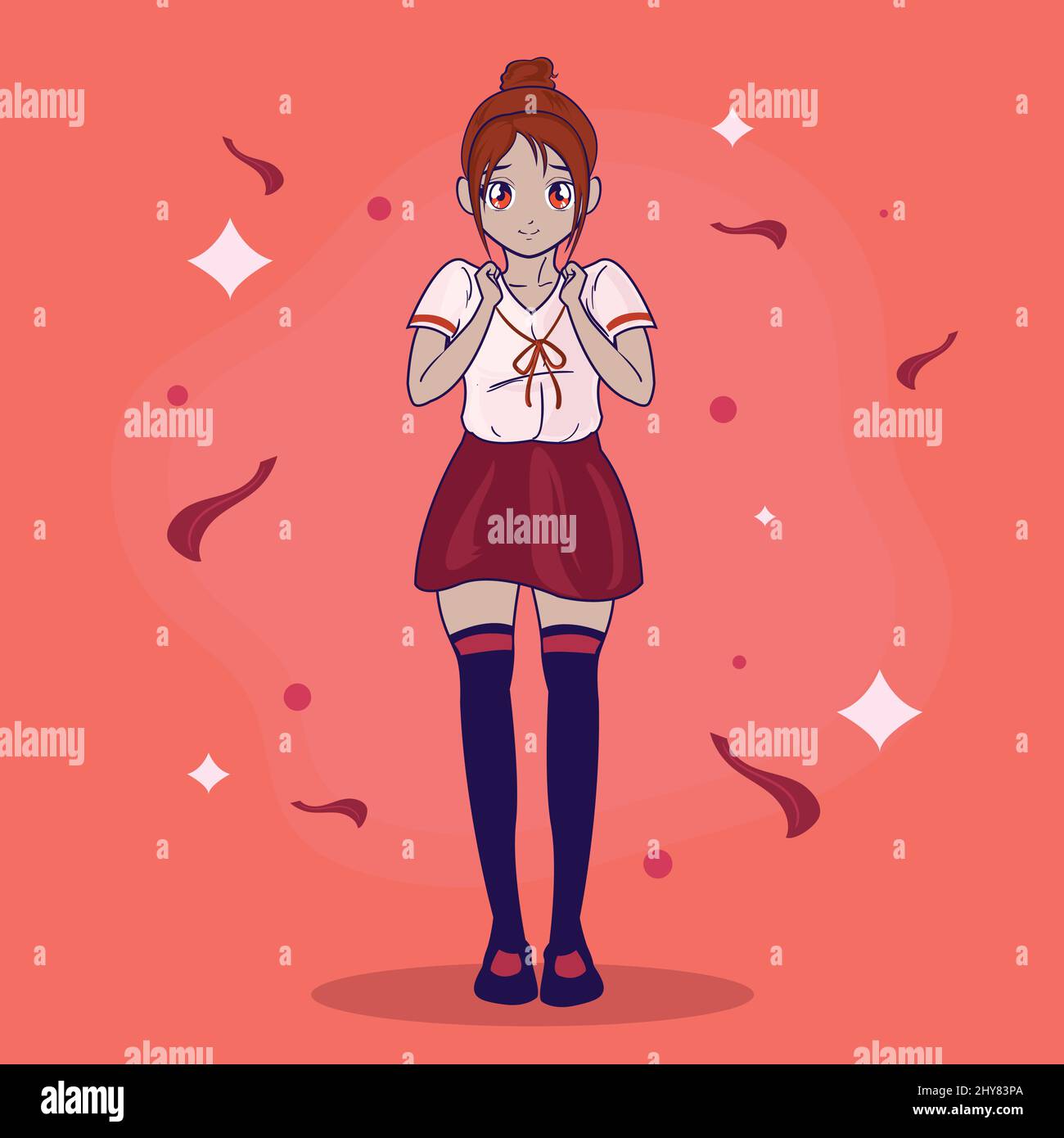anime girl with red uniform Stock Vector Image & Art - Alamy