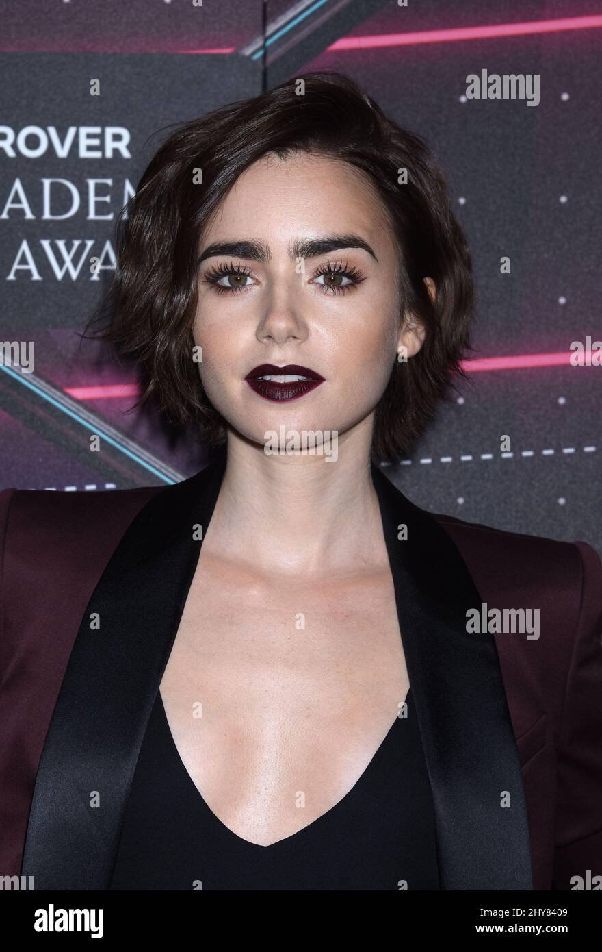Lily Collins arriving for the 2015 Jaguar Land Rover British Academy ...