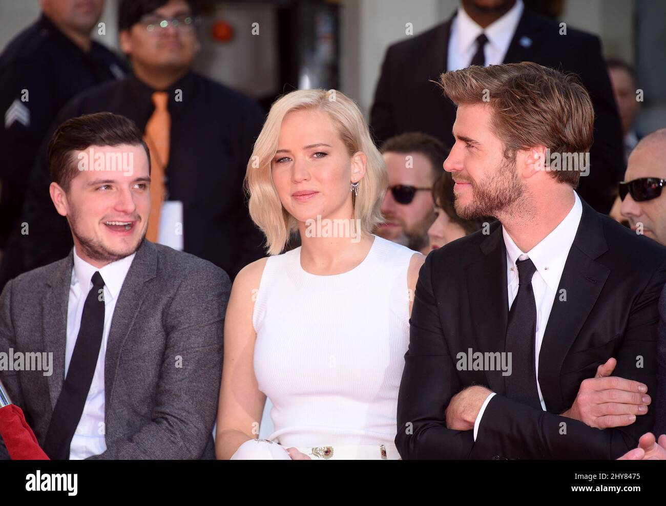 Jennifer Lawrence, Liam Hemsworth and Josh Hutcherson attending the ...