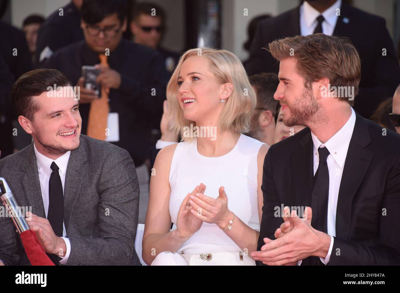 Josh Hutcherson, Jennifer Lawrence and Liam Hemsworth attending the ...