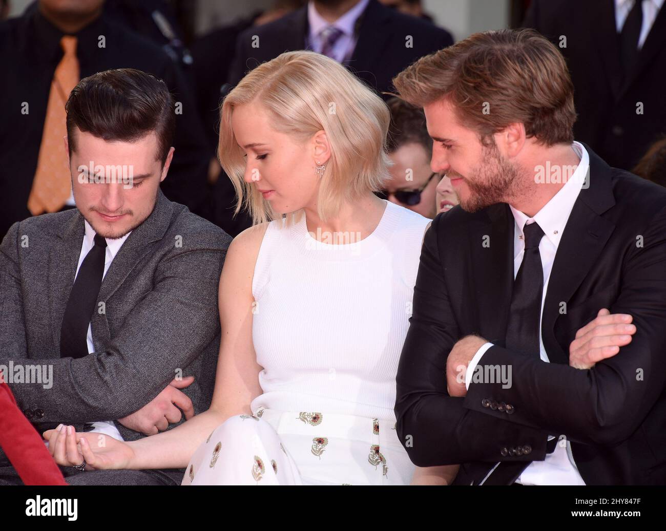 Josh Hutcherson, Jennifer Lawrence and Liam Hemsworth attending the ...