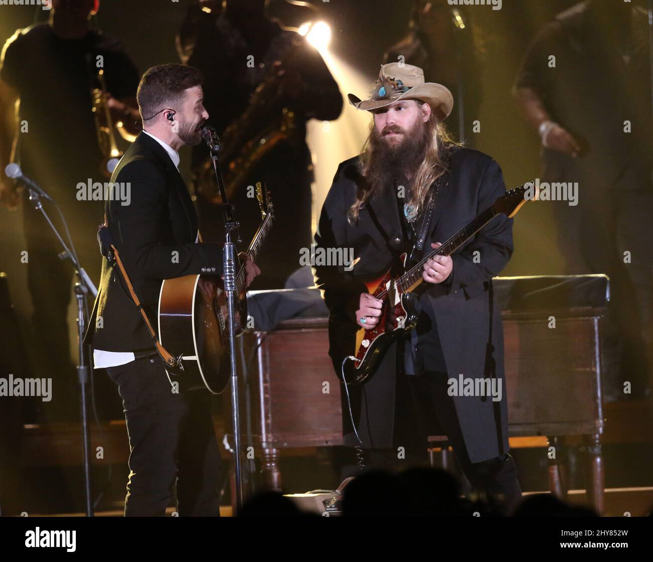 Chris Stapleton, Justin Timberlake performing during the 49th Annual ...