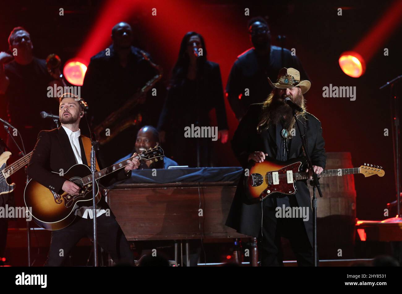 Chris Stapleton, Justin Timberlake performing during the 49th Annual ...