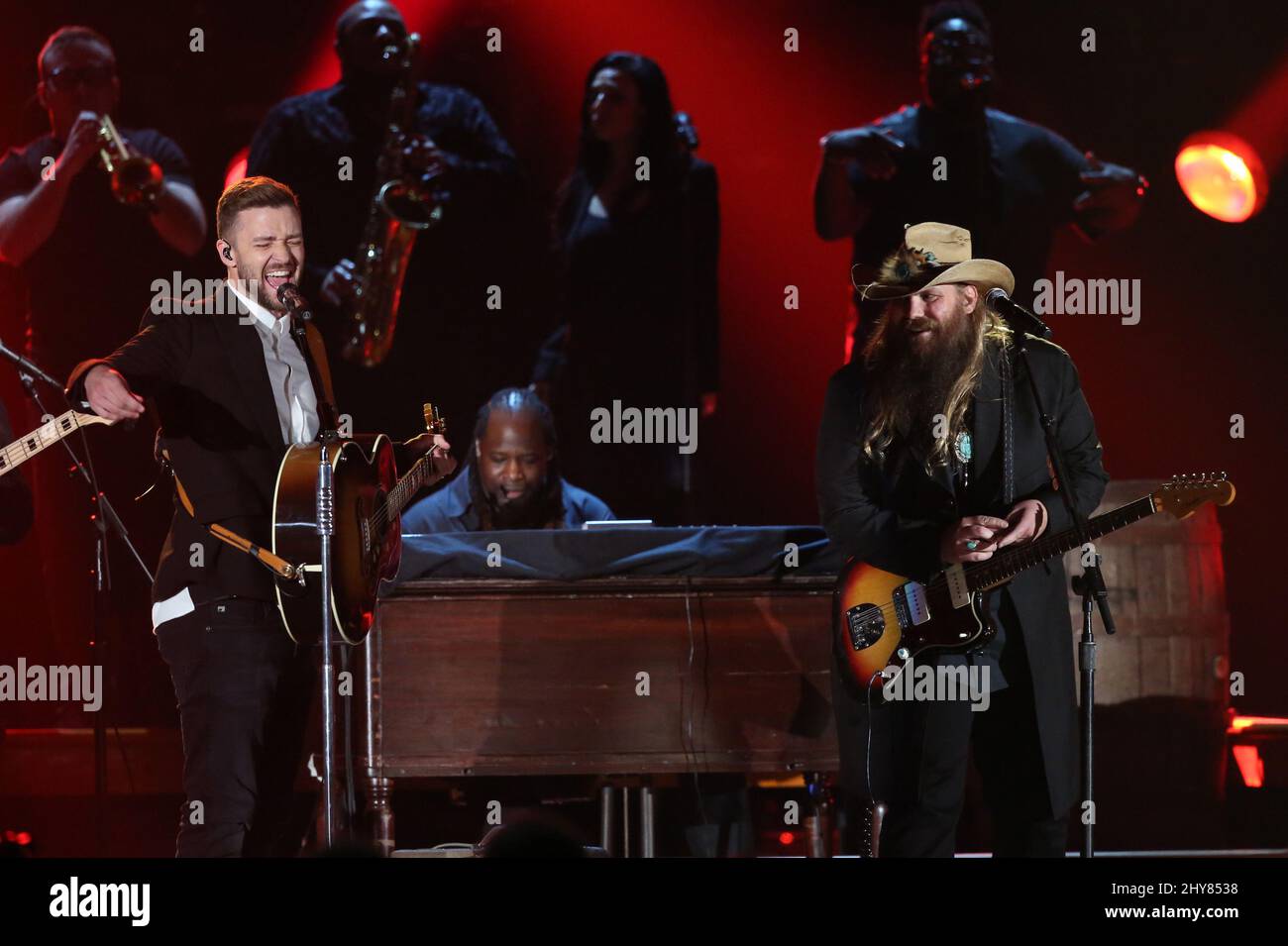 Chris Stapleton, Justin Timberlake performing during the 49th Annual ...