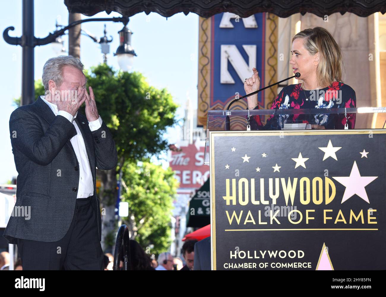 Ridley Scott and Kristen Wiig attending the Ridley Scott Hollywood Walk ...