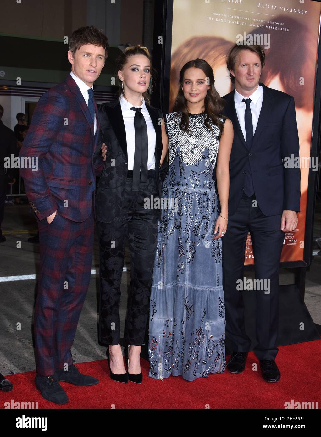 Eddie Redmayne, Amber Heard, Alicia Vikander and Tom Hooper arriving ...