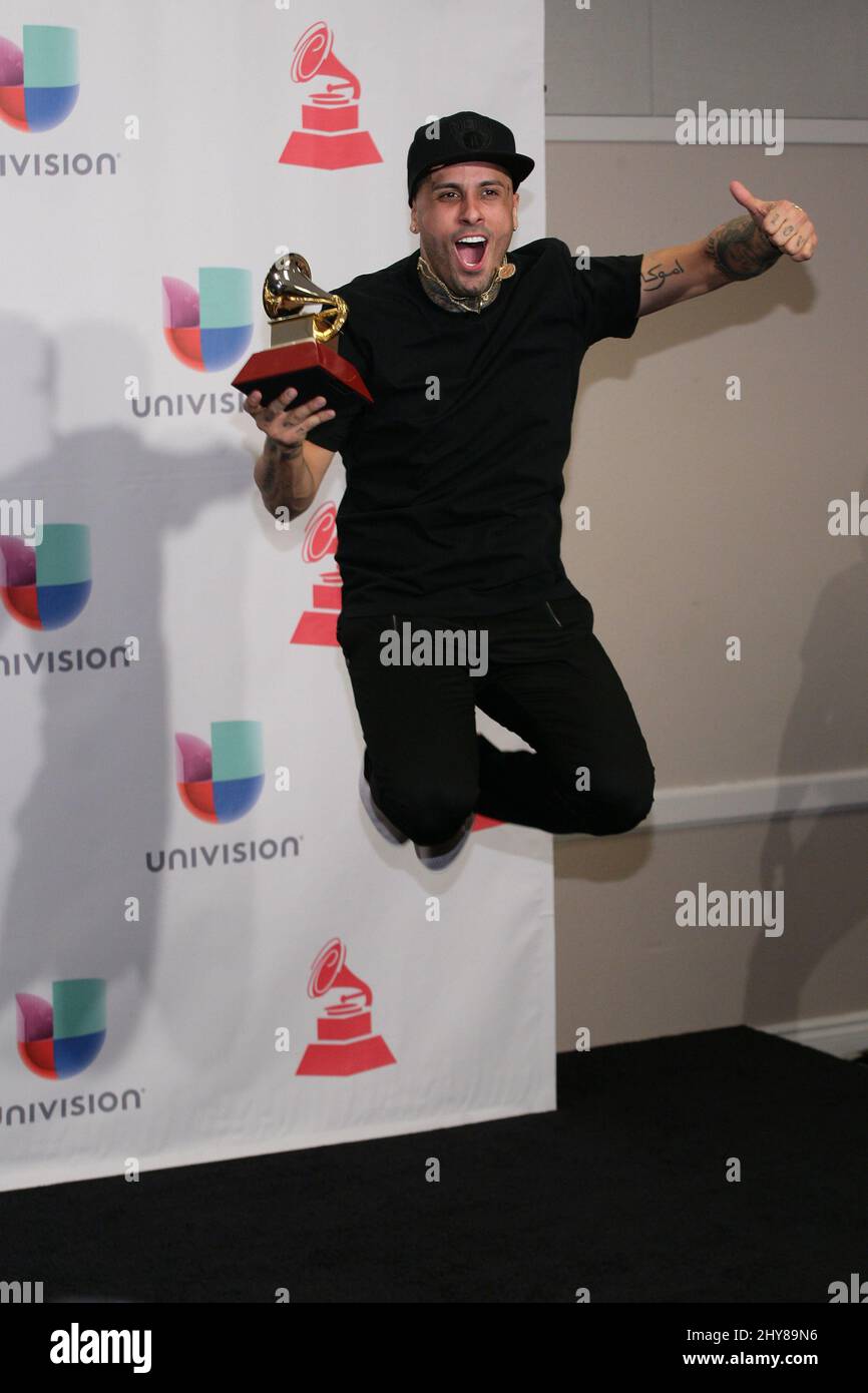 Nicky Jam poses in the press room at the 16th annual Latin Grammy ...