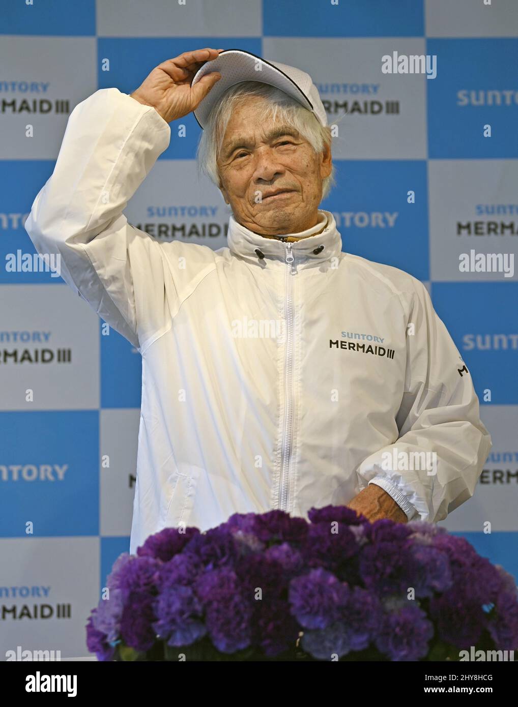 Japanese adventurer Kenichi Horie is pictured at Osaka airport in ...