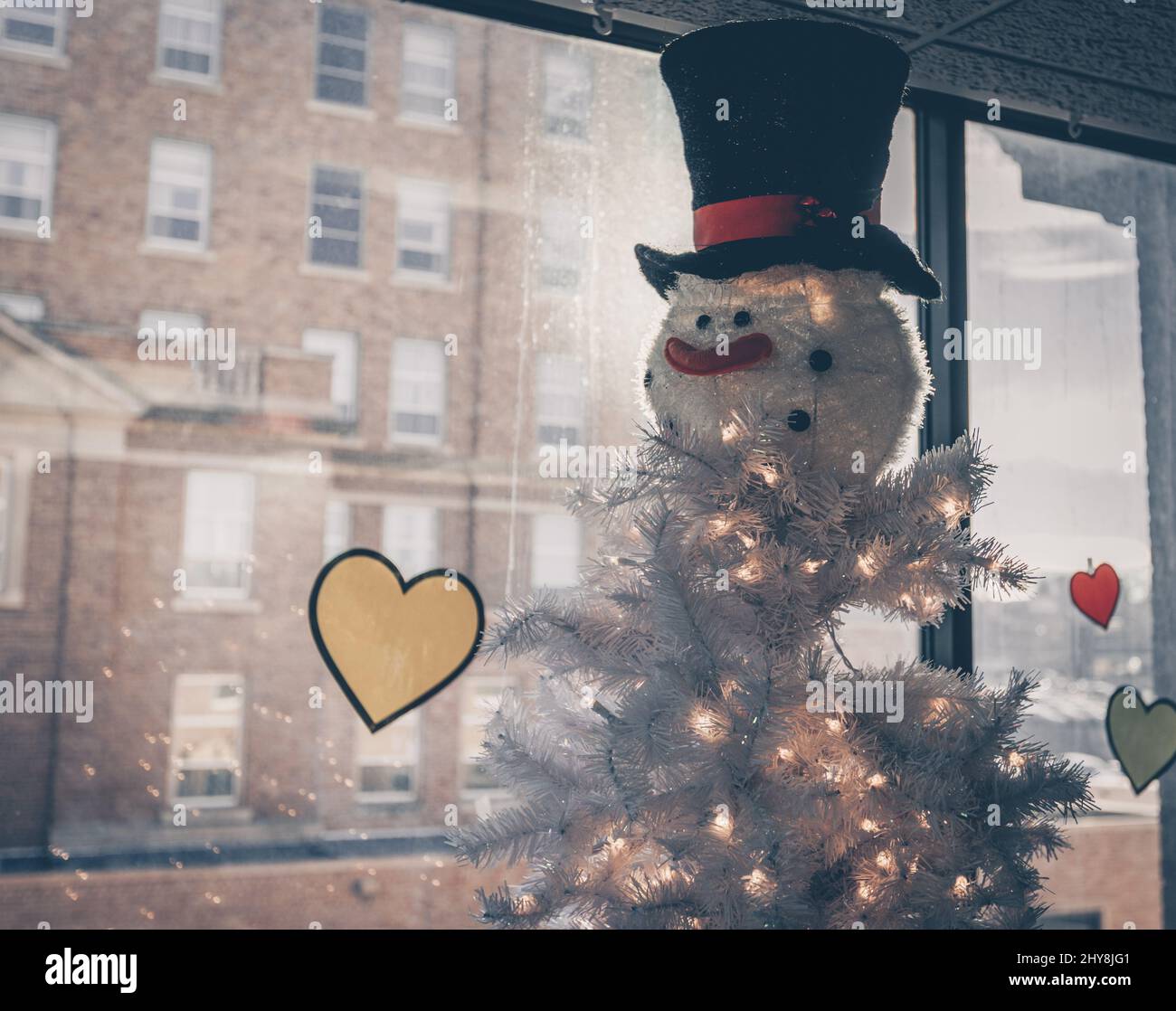 Closeup shot of a Christmas tree with a snowman head on top Stock Photo ...