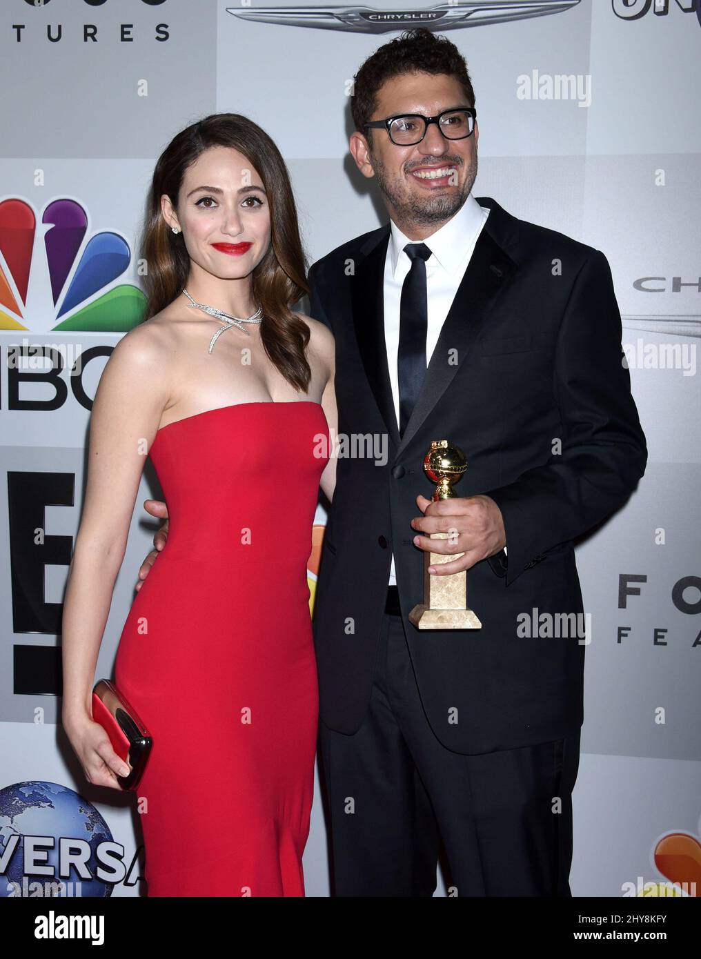 Emmy Rossum and Sam Esmail attending the NBCUniversal Golden Globes ...