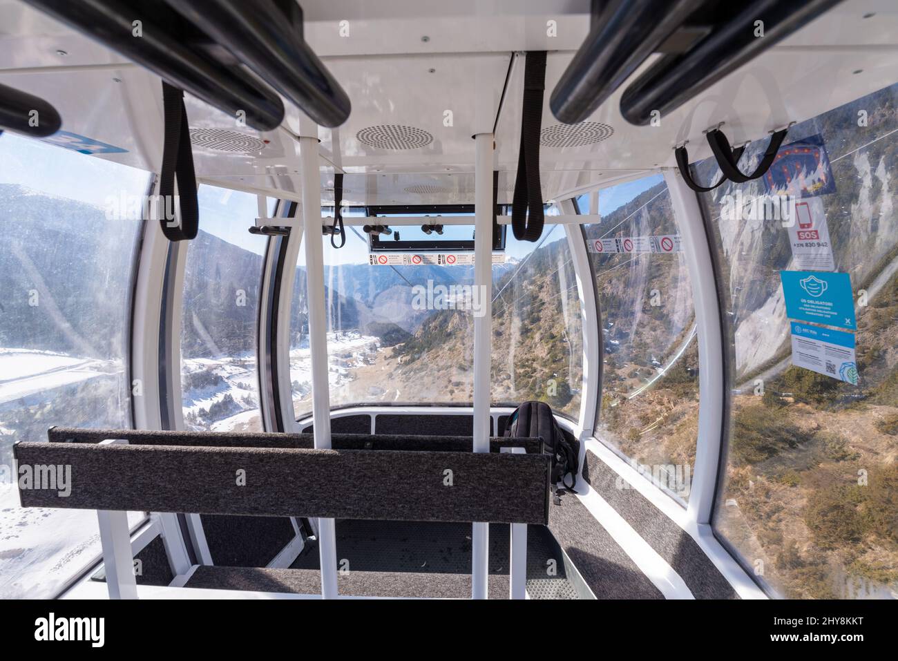 Beautiful shot Inside a cable car on Encamp gondola called Funicamp in ...