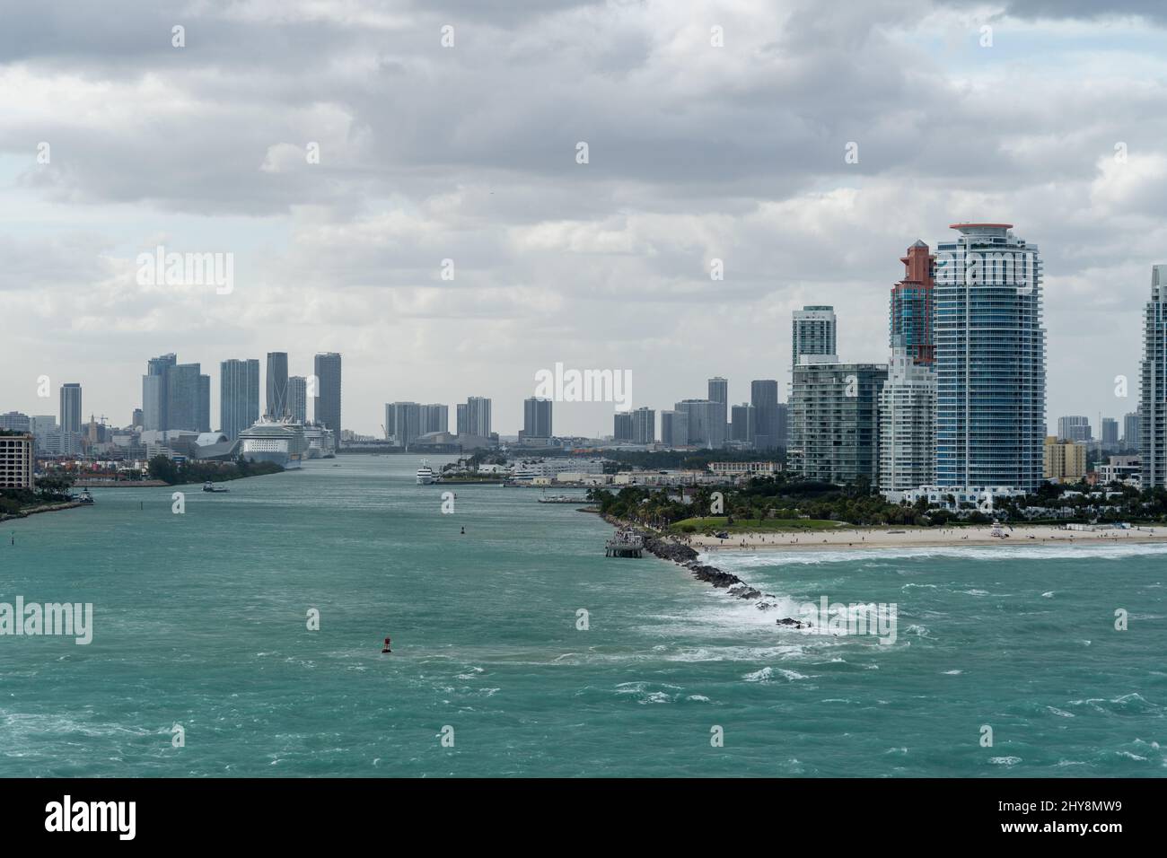 View of beautiful high rise buildings under the sky in Miami, Florida ...
