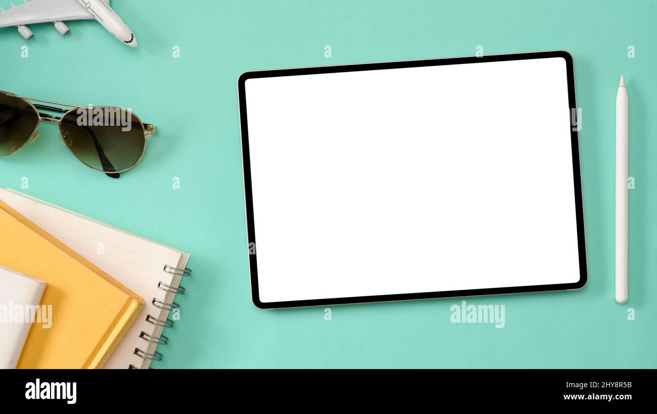 Overhead shot, Tablet blank empty screen mockup for montage your ...
