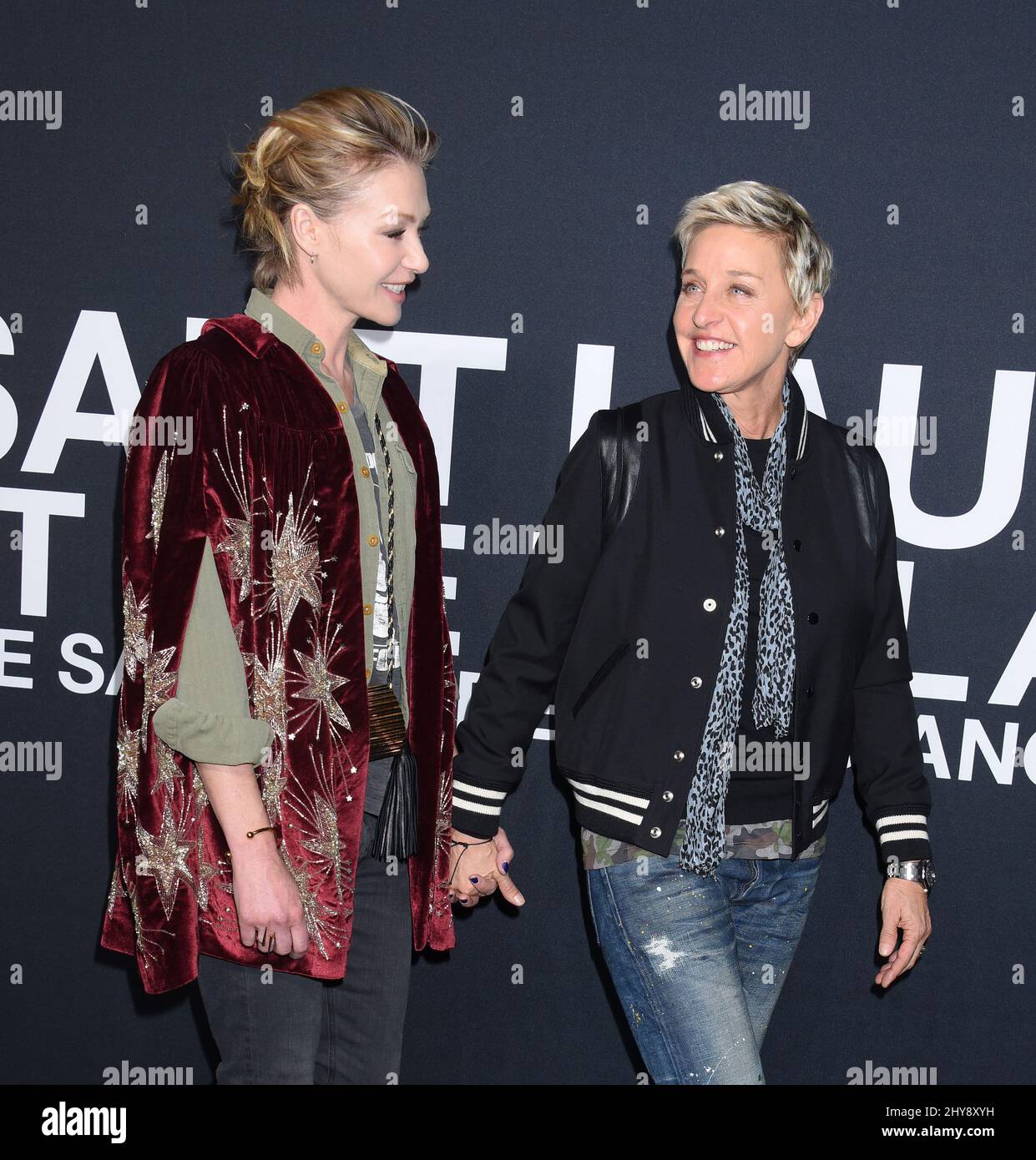 Portia De Rossi and Ellen DeGeneres attending the Saint Laurent event ...