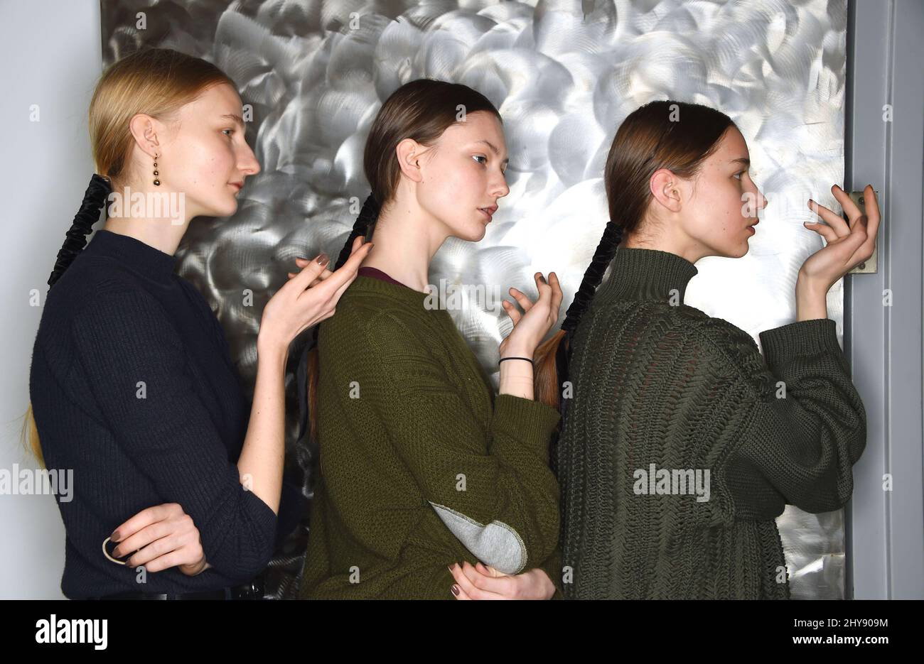 Models backstage prior to the Suno Fall 2016 Collection presentation ...