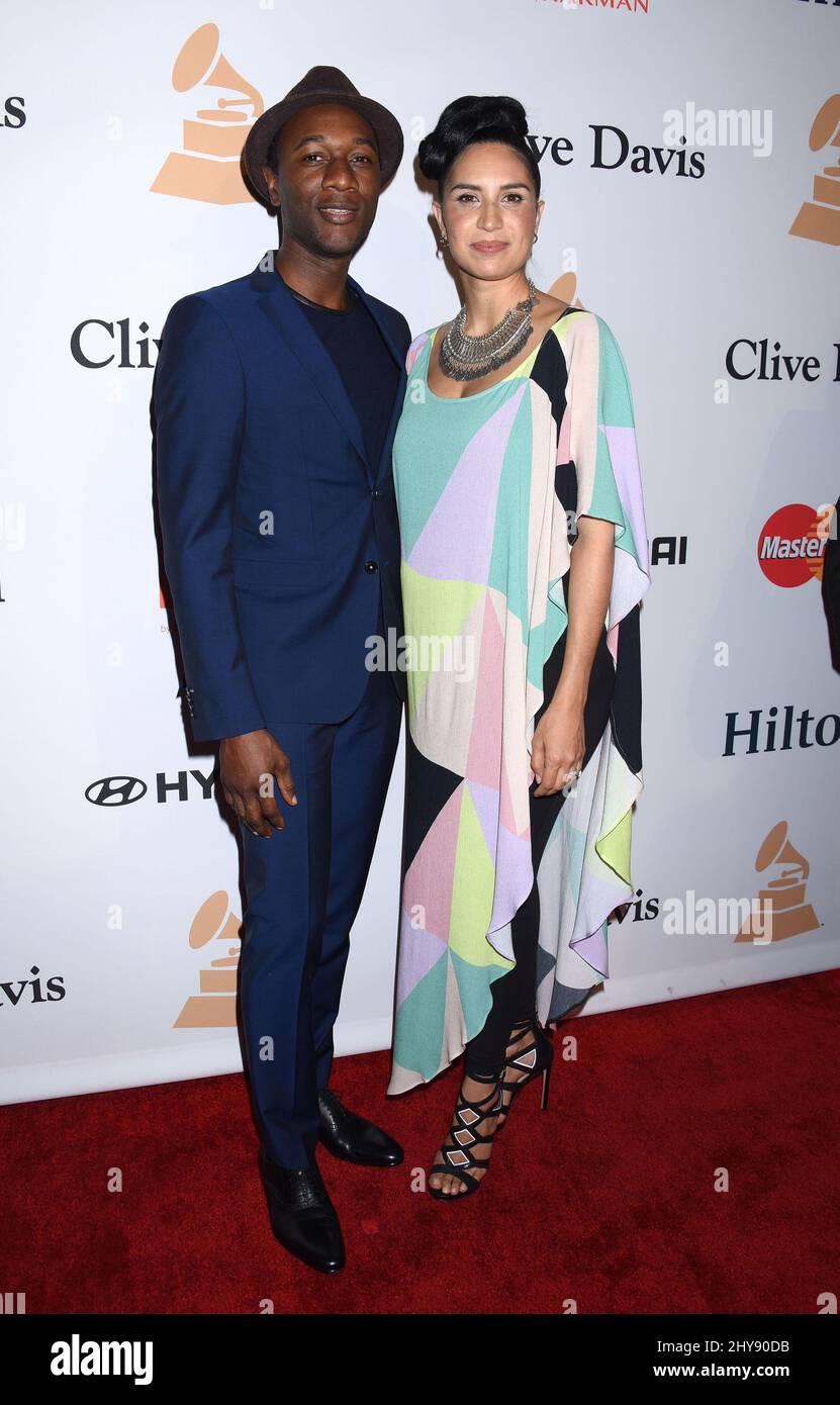 Aloe Blacc and Maya Jupiter attends the 2016 Pre-GRAMMY Gala and Salute ...