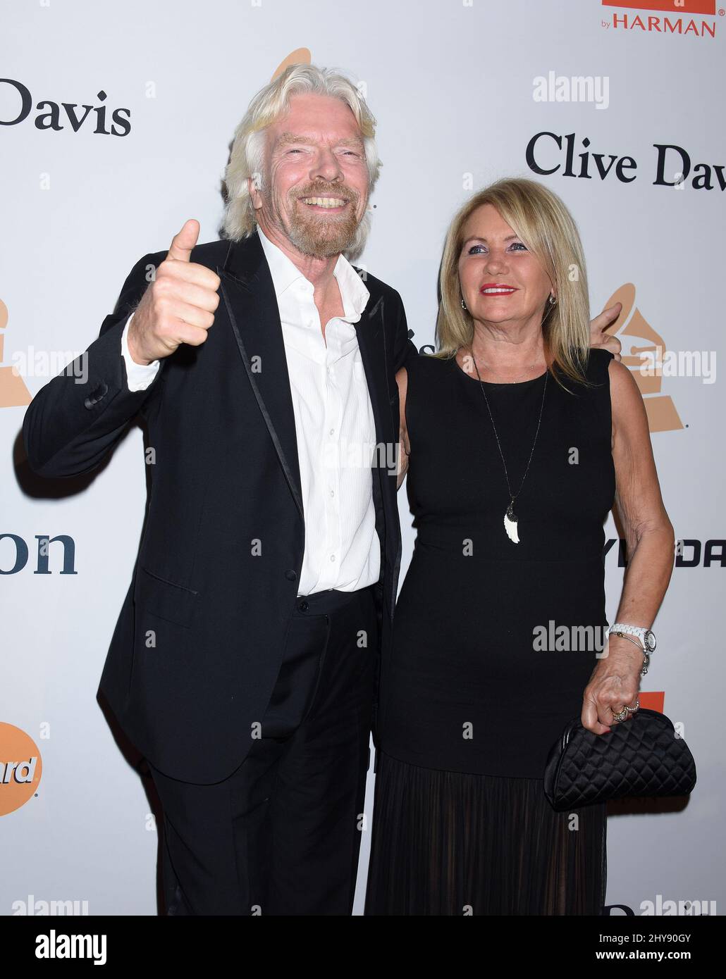 Richard Branson and Joan Templeman attends the 2016 Pre-GRAMMY Gala and ...