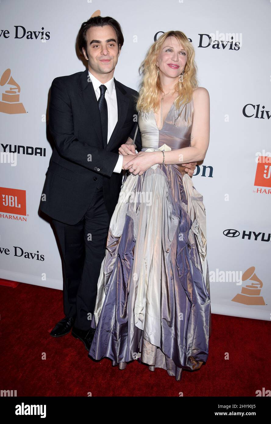 Nicholas Jarecki and Courtney Love attends the 2016 Pre-GRAMMY Gala and ...